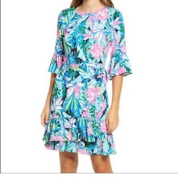 Lilly Pulitzer | Dresses | Lilly Pulitzer Kassi Onyx You Me And Giraffe Ruffled Faux Wrap Dress ...